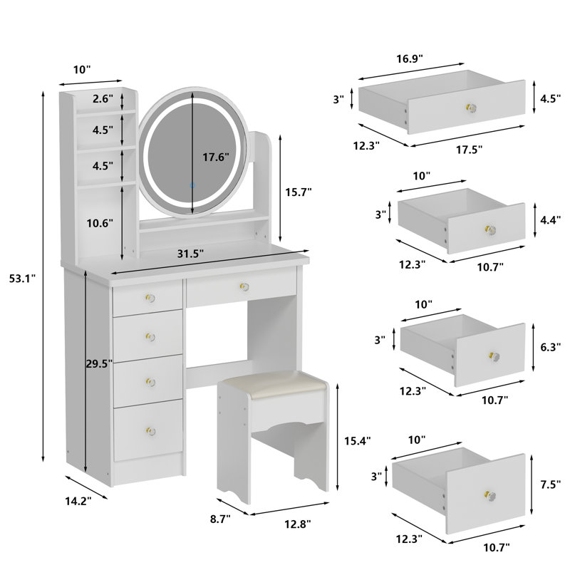 Hermanson vanity set with stool and mirror store